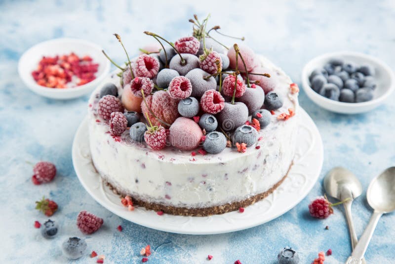Vanilla Ice Cream Cake with Frozen Berries Stock Photo - Image of ...