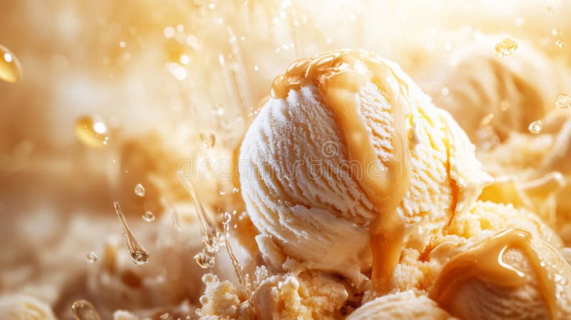 Vanilla Ice Cream with Caramel Sauce Splash Stock Illustration ...