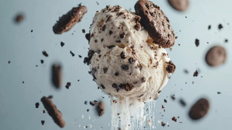 Vanilla Ice Cream with Chocolate Cookies in Motion Stock Illustration ...