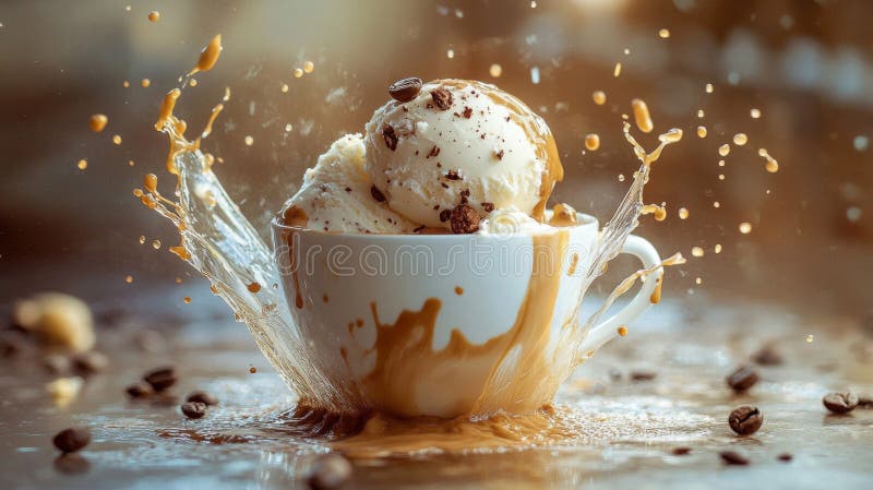 Vanilla Ice Cream with Coffee Splash in White Cup Stock Illustration ...
