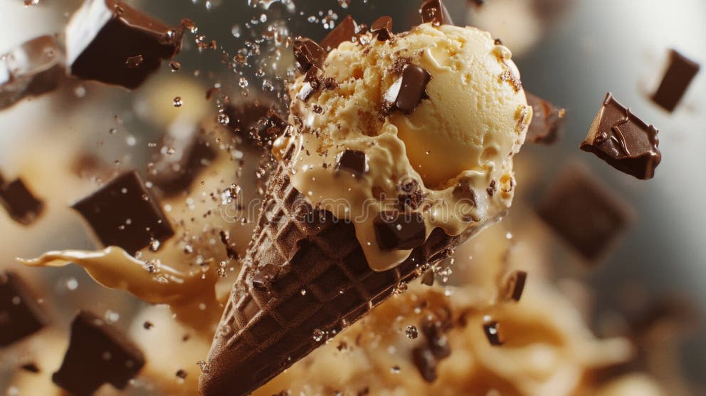 Vanilla Ice Cream Cone with Chocolate Pieces Stock Illustration ...