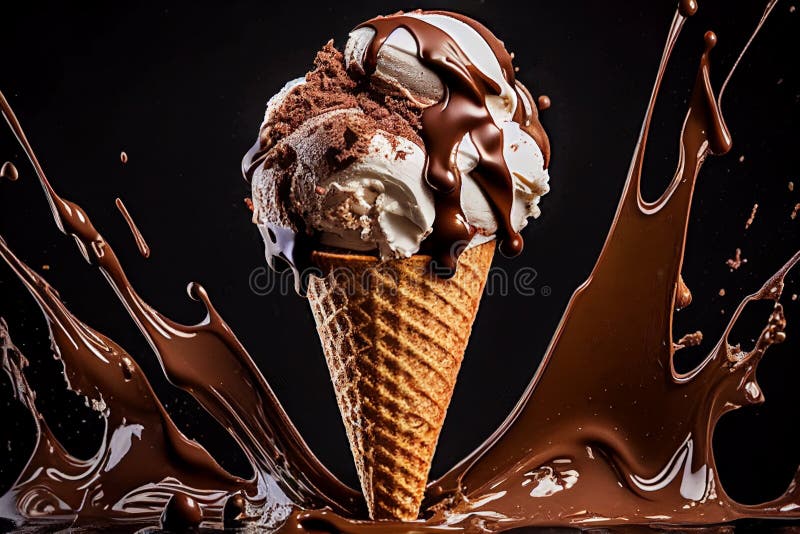 Vanilla Ice Cream Cone with Chocolate Topping. Generative Ai Stock ...