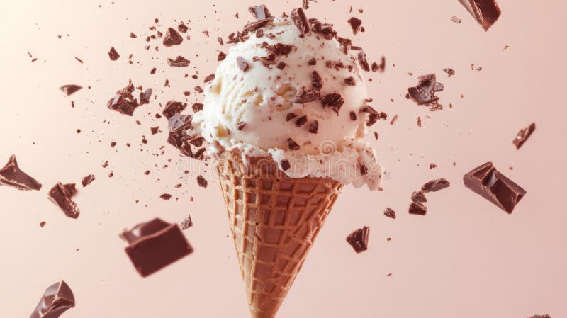 Vanilla Ice Cream Cone with Falling Chocolate Pieces Stock Illustration ...