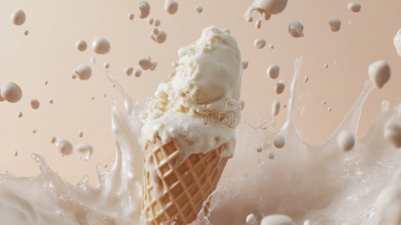 Vanilla Ice Cream Cone Splashing in Creamy Wave Stock Illustration ...