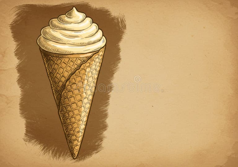 Vanilla Ice Cream Cone on Tan Background Stock Illustration ...