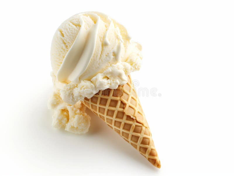 Vanilla Ice Cream Cone on White Background Stock Photo - Image of ...