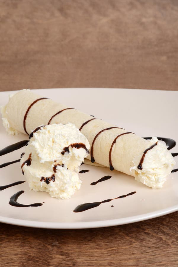 Vanilla Ice Cream Crepe with Chocolate Sauce Stock Photo - Image of ...