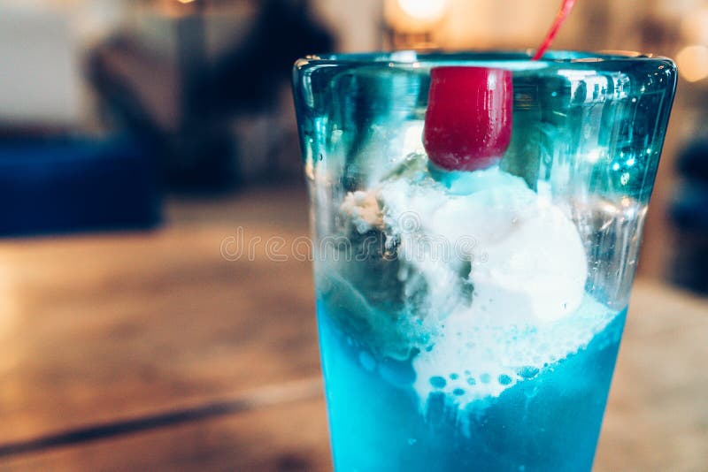 Blue Soda and Vanilla Ice Cream on Top. Summer Drink. Stock ...