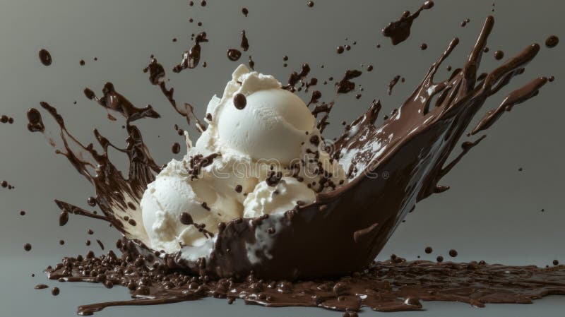 Vanilla Ice Cream with Melted Chocolate Splash Stock Illustration ...