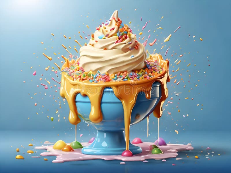 Vanilla Ice Cream Melting Drip with Candy Sprinkles Stock Illustration ...