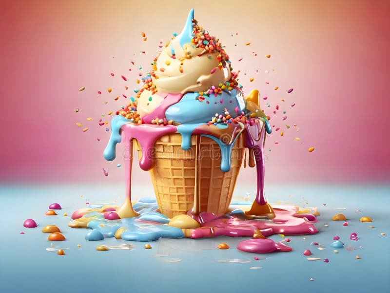 Vanilla Ice Cream Melting Drip with Candy Sprinkles Stock Illustration ...