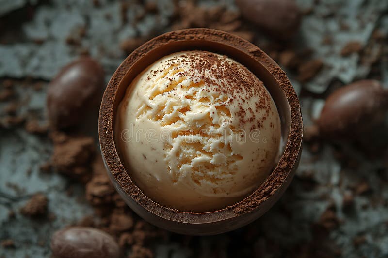 Vanilla Ice Cream Scoop Inside Chocolate Shell with Easter Eggs Stock ...