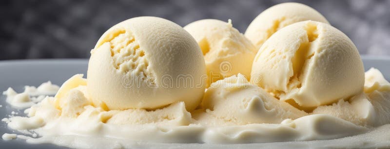 Vanilla Ice Cream Scoops Melting Stock Photo - Image of gourmet, slate ...