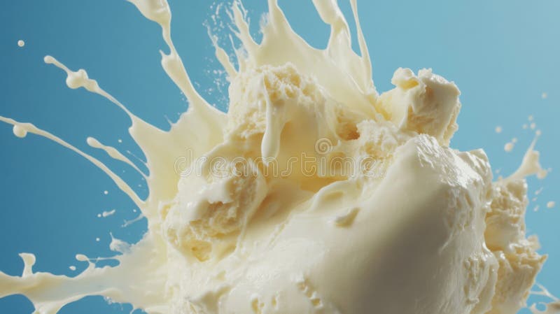 Vanilla Ice Cream Splash Against a Blue Background Stock Illustration ...