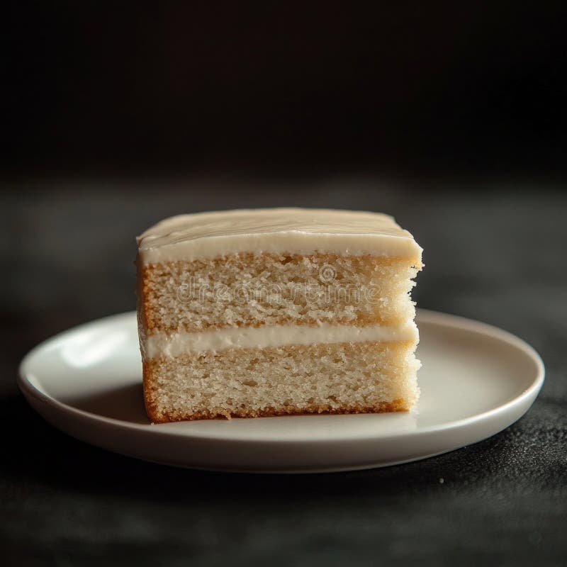 Vanilla Layer Cake with Smooth White Frosting on Ceramic Plate Stock ...