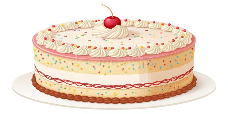 Vanilla Layer Cake with Whipped Cream and Cherry on Top Stock Image ...