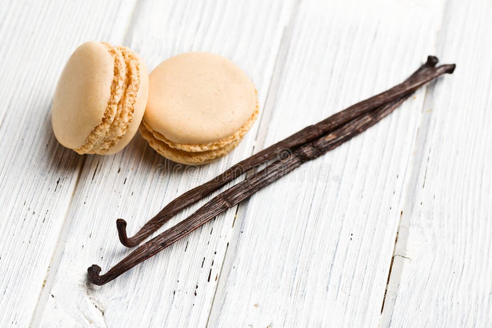 Vanilla Macaroons with Vanilla Pod Stock Photo - Image of candy ...
