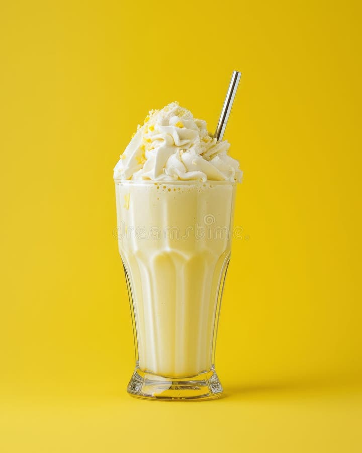 Vanilla Milkshake In Elegant Glass Decorated With Whipped Cream And Cocktail Straw Isolated On