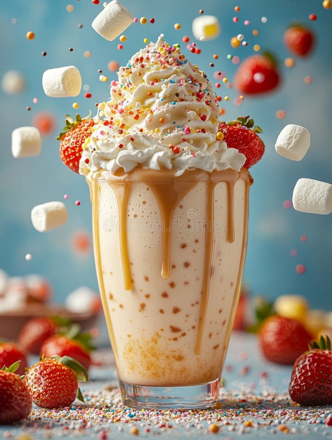 Vanilla Milkshake Whipped Cream Sprinkles Strawberries Stock Photos - Free & Royalty-Free Stock ...