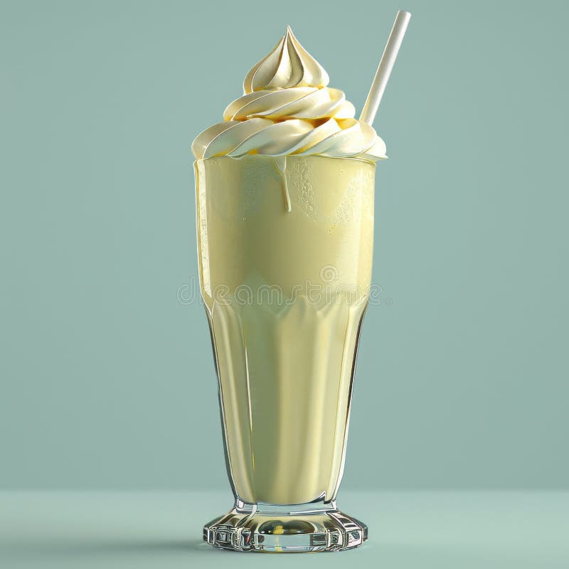 Vanilla Milkshake with Whipped Cream and Straw, Isolated on a Pastel ...