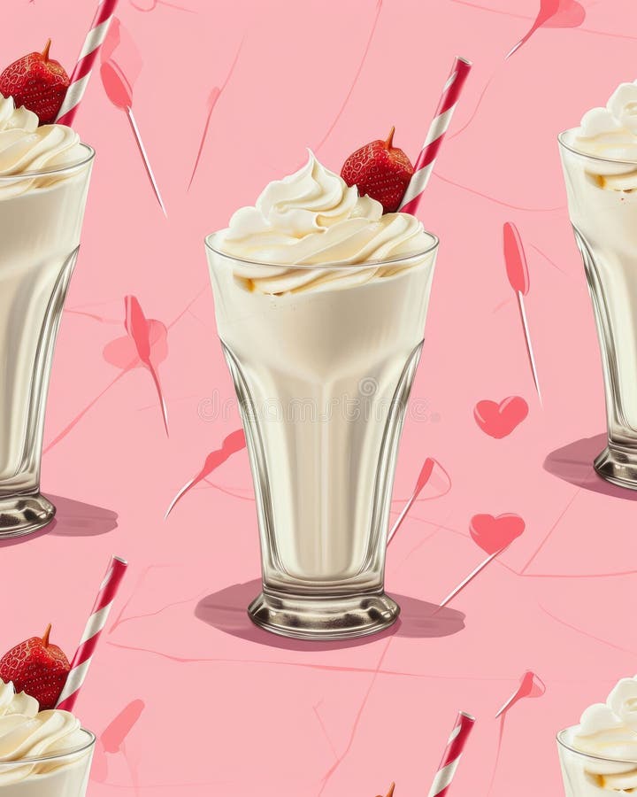 Vanilla Milkshakes In Elegant Glasses Decorated With Whipped Cream