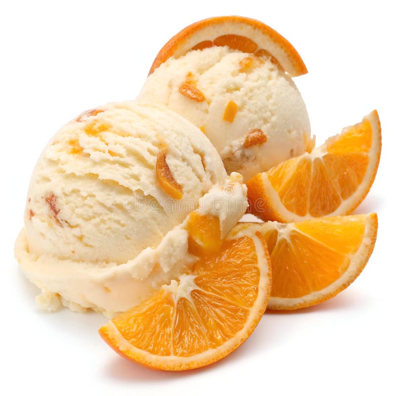 Vanilla-Orange Ice Cream Scoop with Orange Slices Stock Illustration ...