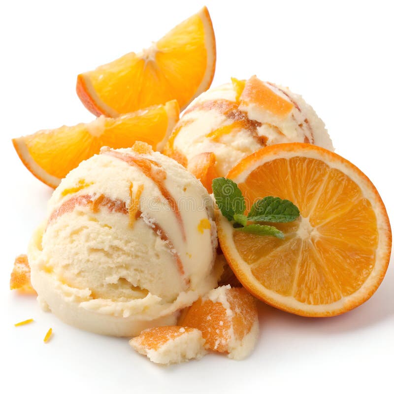 Vanilla-Orange Ice Cream Scoop with Orange Slices Stock Illustration ...