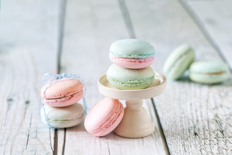 Vanilla Pink and Blue Macarons Stock Image - Image of ribbon, food ...