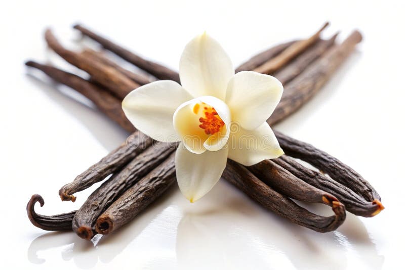 Vanilla Pod Sticks and Flower Close-Up Stock Illustration ...
