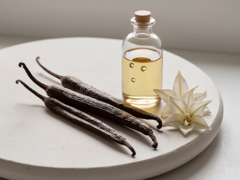 Vanilla Pods with Vanilla Essence in a Bottle and Vanilla Flower. Stock ...
