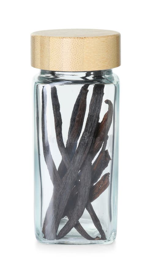 Vanilla Pods in Glass Jar Isolated on White Stock Photo - Image of ...