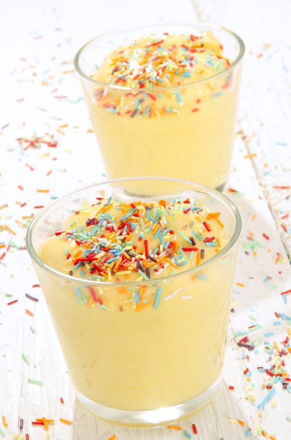 Vanilla Pudding with Coloured Sprinkles Stock Image - Image of caloric ...