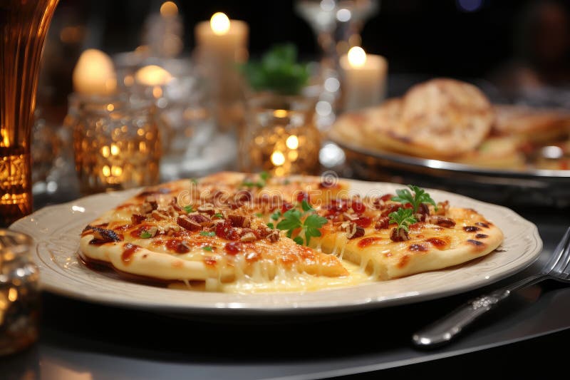 A Vanilla Pudding Pizza at a Formal Dinner with Silver Cutlery ...