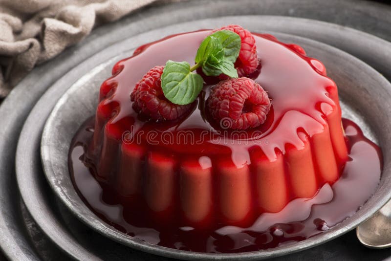 Vanilla Pudding with Raspberry and Raspberry Sauce Stock Photo - Image ...