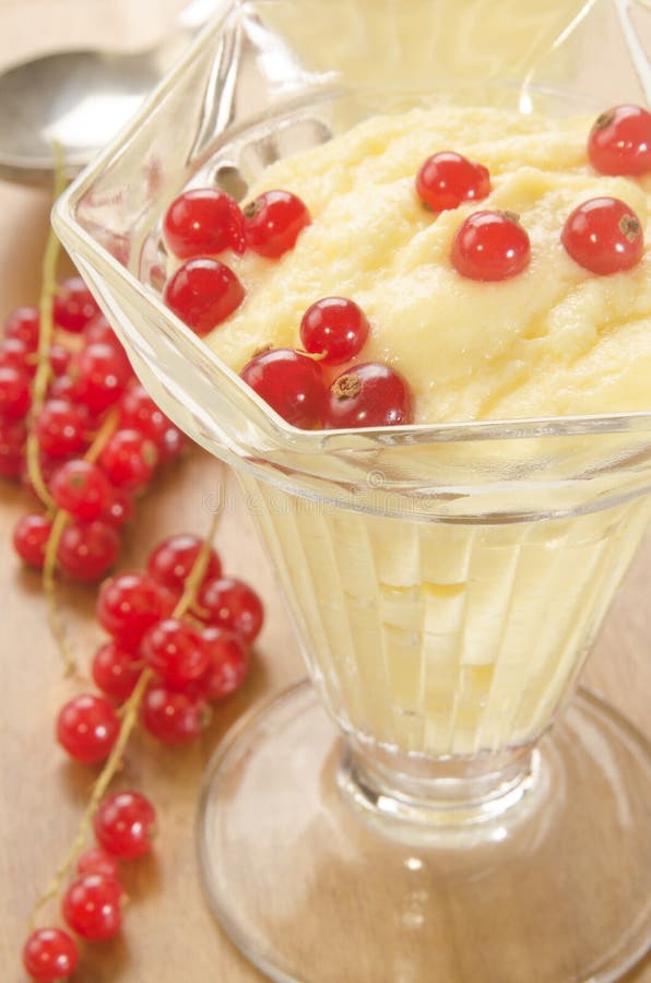 Vanilla Pudding with Red Currants Stock Image - Image of yellow, spoon ...