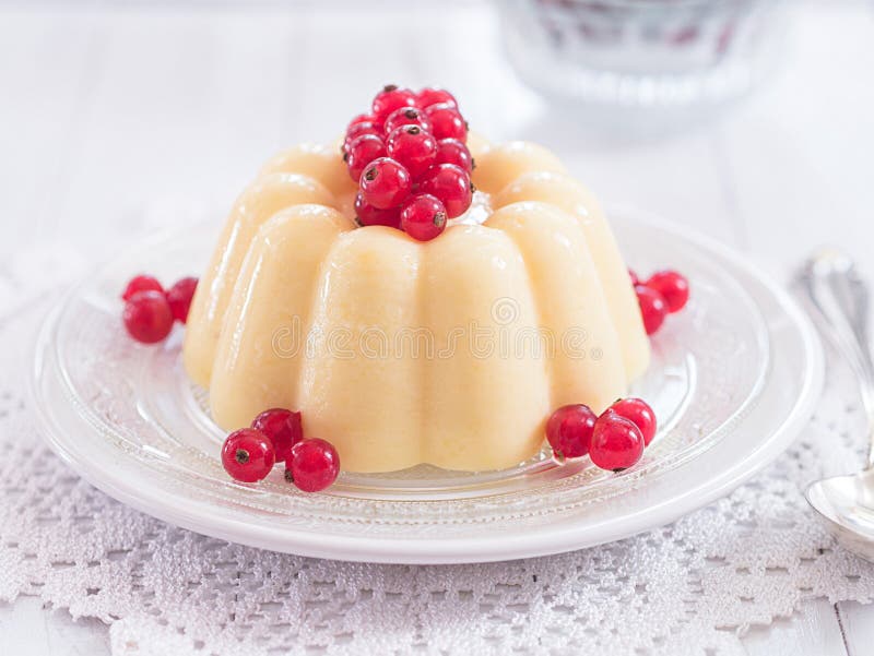Vanilla Pudding with Red Currants on a Plate Stock Photo - Image of ...