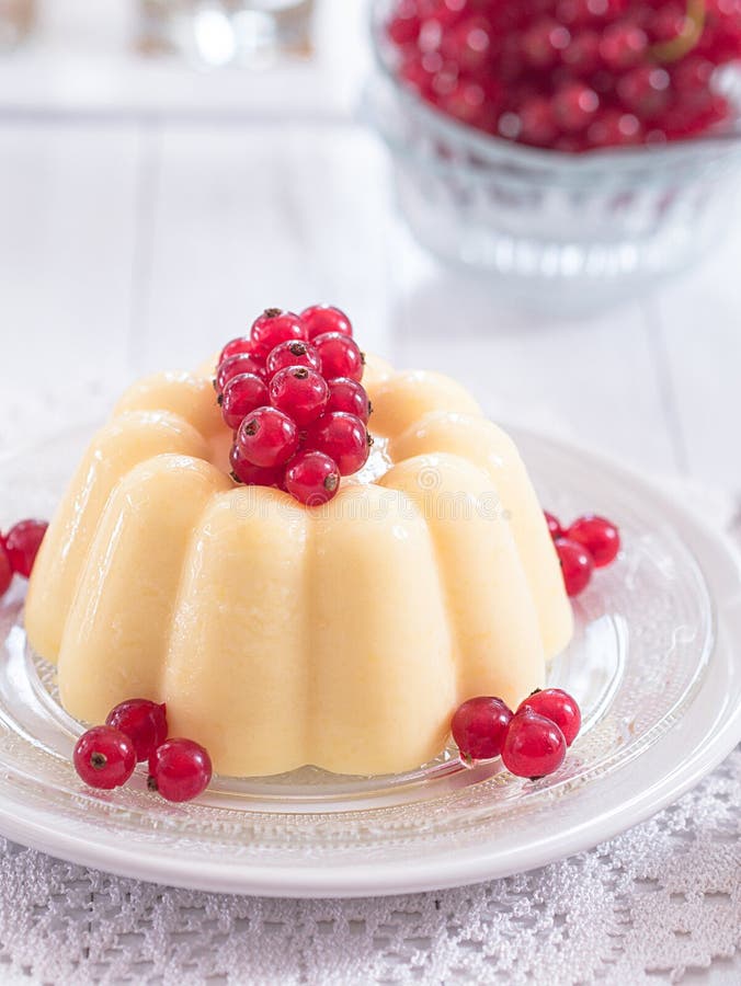 Vanilla Pudding with Red Currants on a Plate Stock Image - Image of ...
