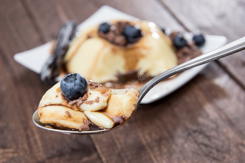 Vanilla Pudding with Sauce on a Spoon Stock Photo - Image of milk ...
