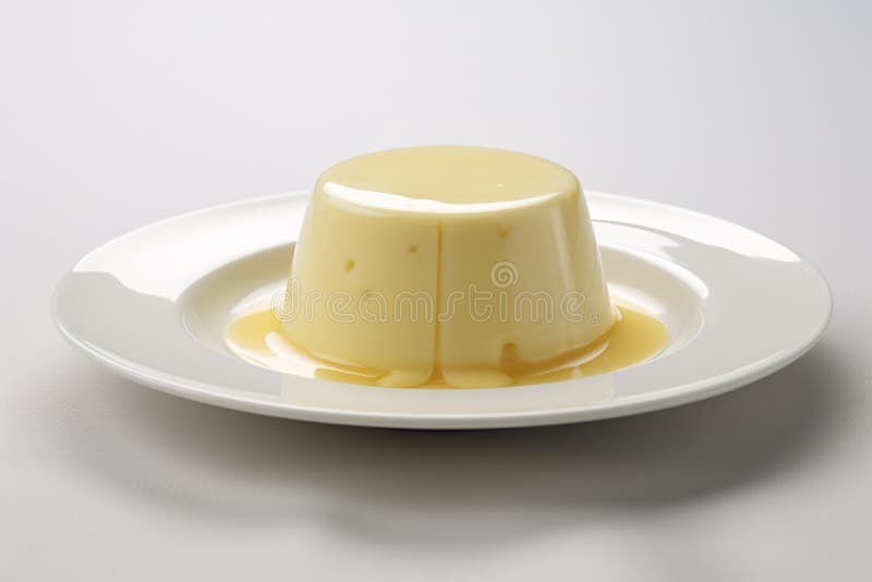 Simple Small Vanilla Pudding on White Plate Stock Illustration ...