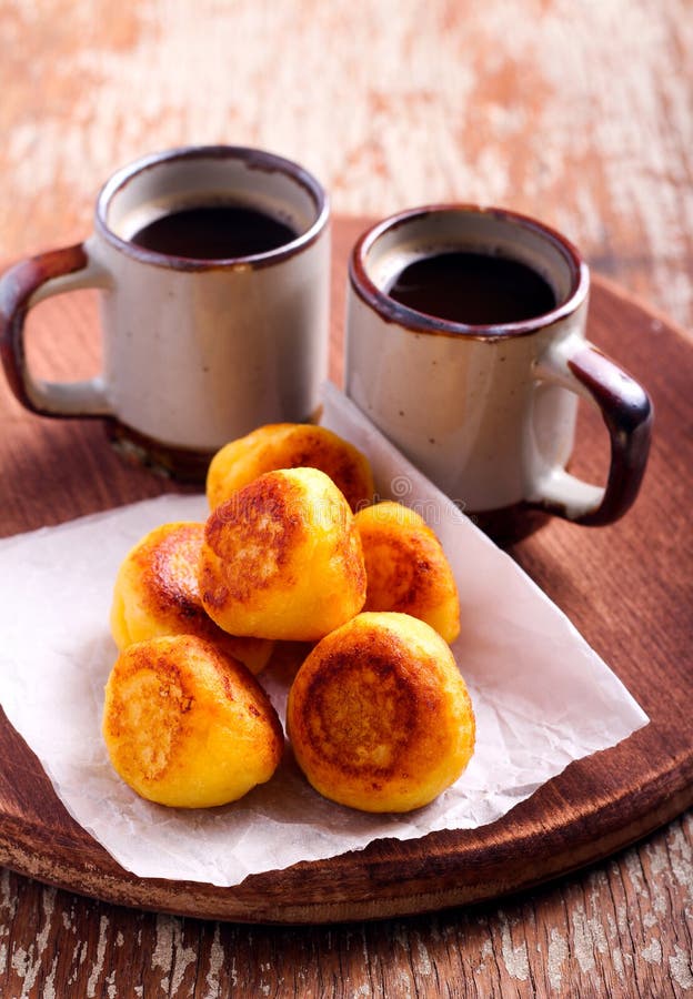 Vanilla Ricotta Fritters and Cups of Coffee Stock Image - Image of ...