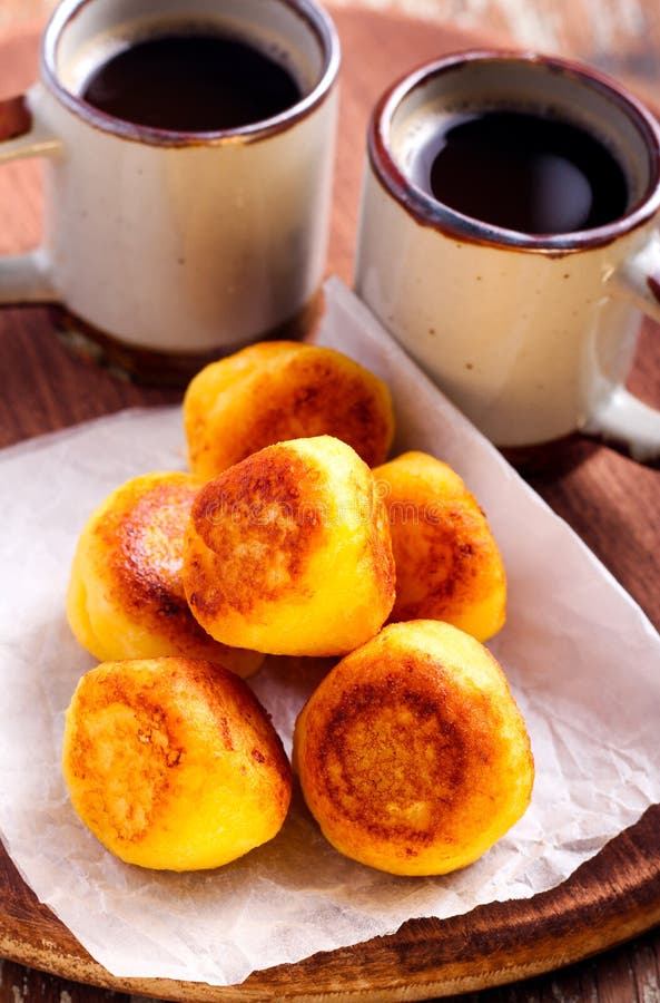 Vanilla Ricotta Fritters and Cups of Coffee Stock Photo - Image of ...
