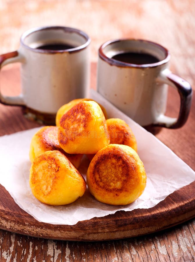 Vanilla Ricotta Fritters and Cups of Coffee Stock Photo - Image of ...