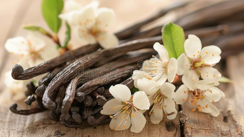 Vanilla Sticks and Flowers on White Background - Aromatic and Fragrant ...