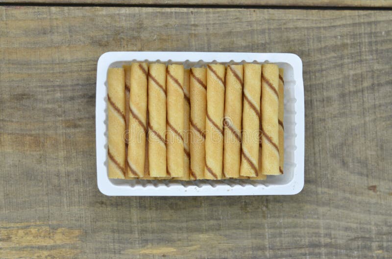 Vanilla Waffle Roll Sticks in Plastic Tray Stock Image - Image of ...