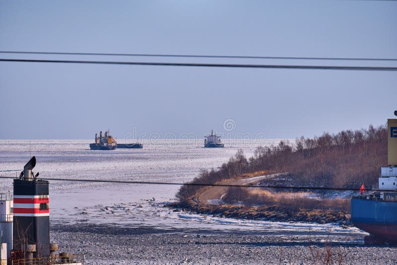Vanino, Russia - Feb 21, 2020: Ships in the Port of Vanino. Editorial ...