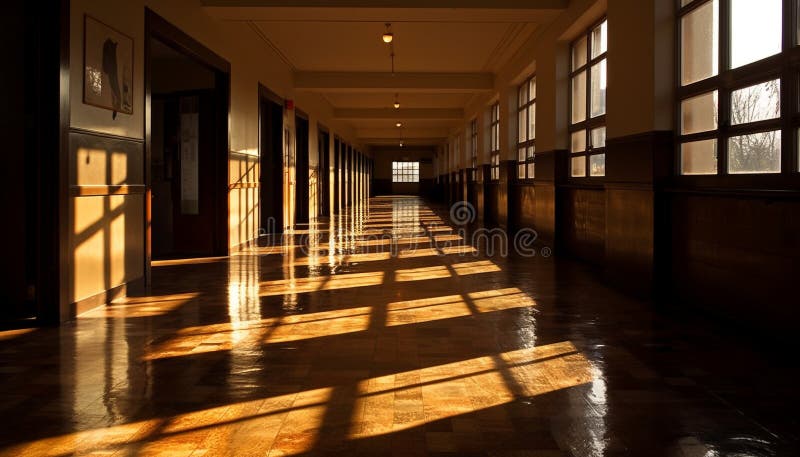 Vanishing Point Leads To Modern Corridor with Glass Reflection and ...