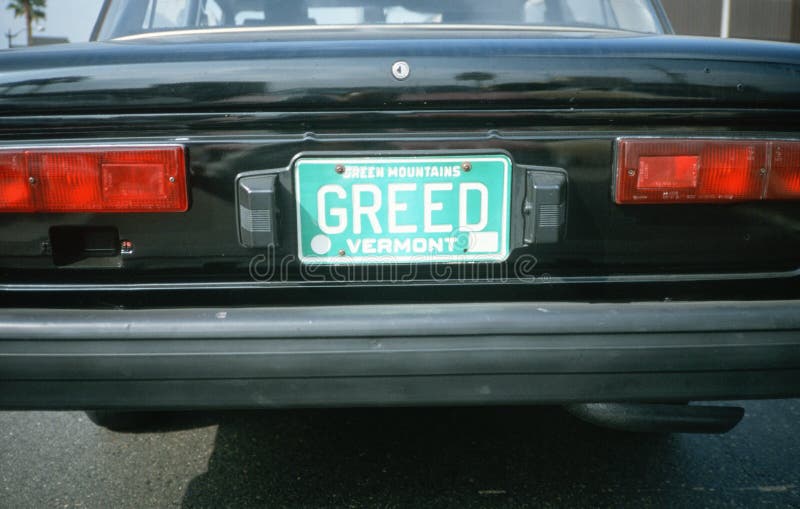 Vanity License Plate - Vermont Editorial Stock Image - Image of greedy ...