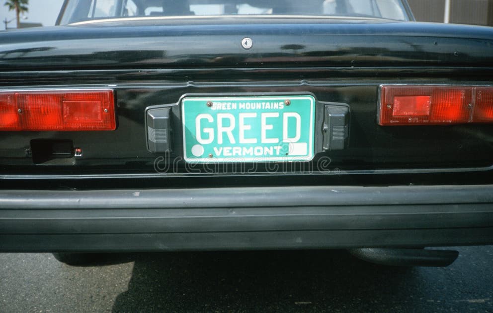 Vanity License Plate - Vermont Editorial Stock Image - Image of greedy ...