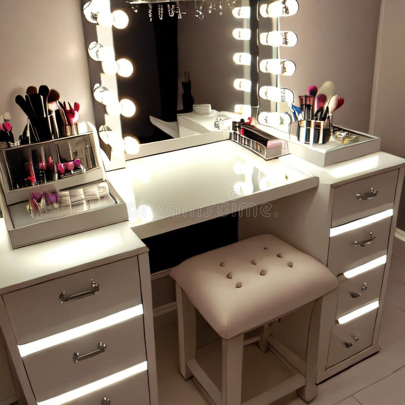A Vanity with Lightbulbs - AI Generated Image Stock Image - Image of ...
