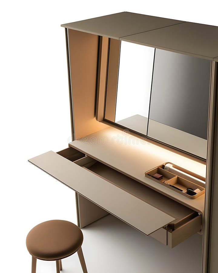 A Vanity with a Mirror and a Stool Stock Photo - Image of modern ...